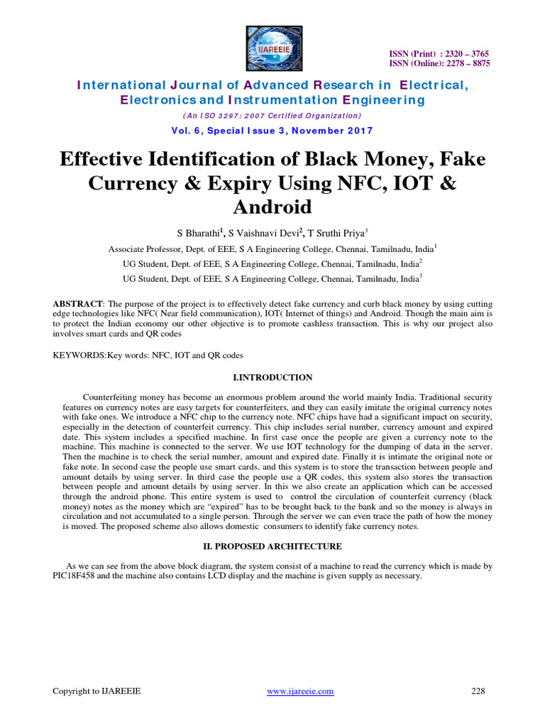 Effective Identification of Black Money, Fake Currency & Expiry Using NFC, IOT & Android | PDF ...