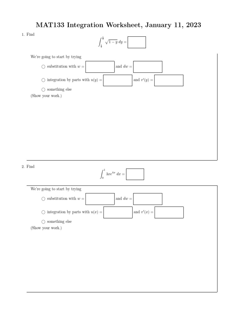 36 Integration Practice Worksheet | PDF