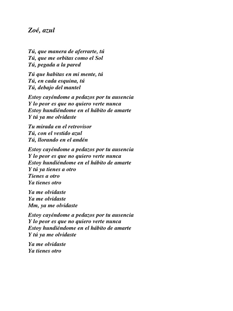 Letra de "Azul" de Zoé | PDF | Poesía | Arte