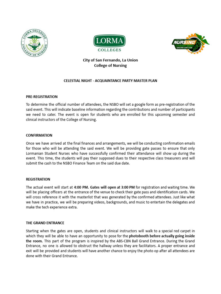 Acquaintance Party 2024 Master Plan 2 | PDF