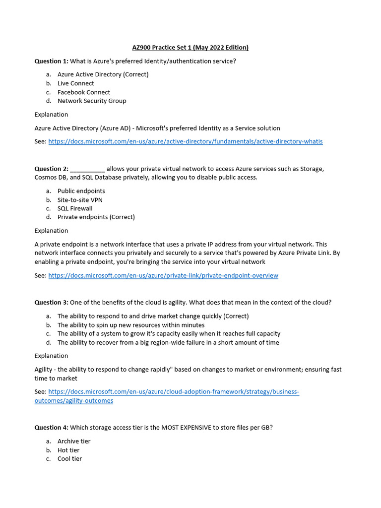 AZ900 - Practice Set 1 - May 2022 Edition | PDF | Cloud Computing ...