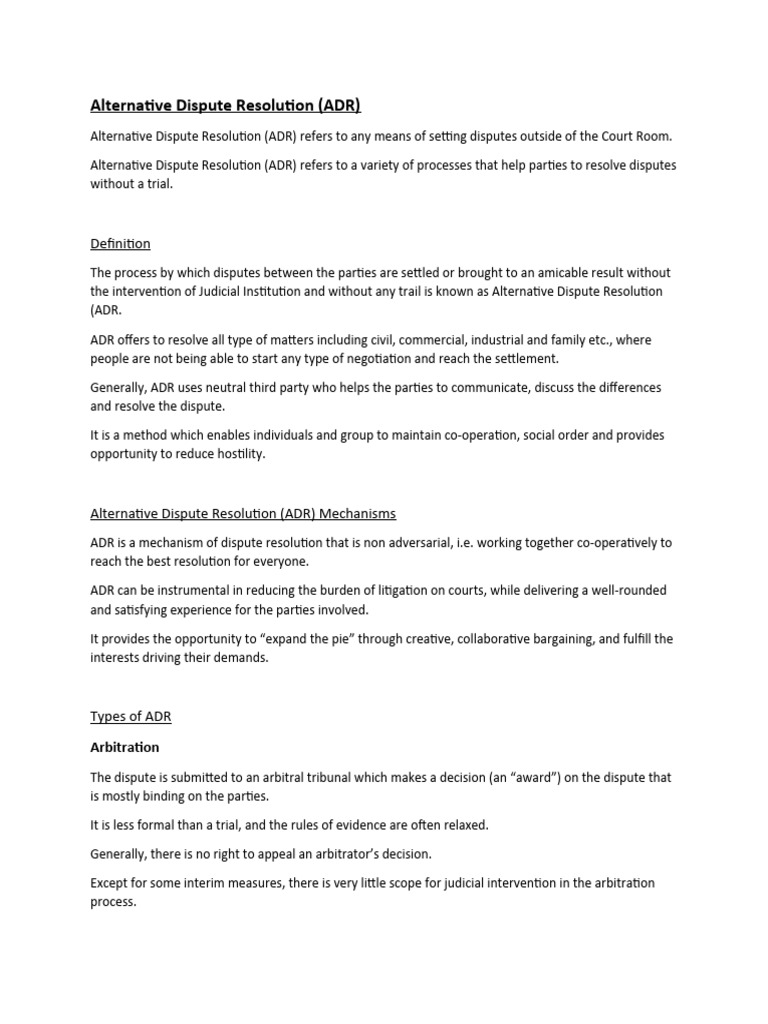 Alternative Dispute Resolution (ADR) | PDF