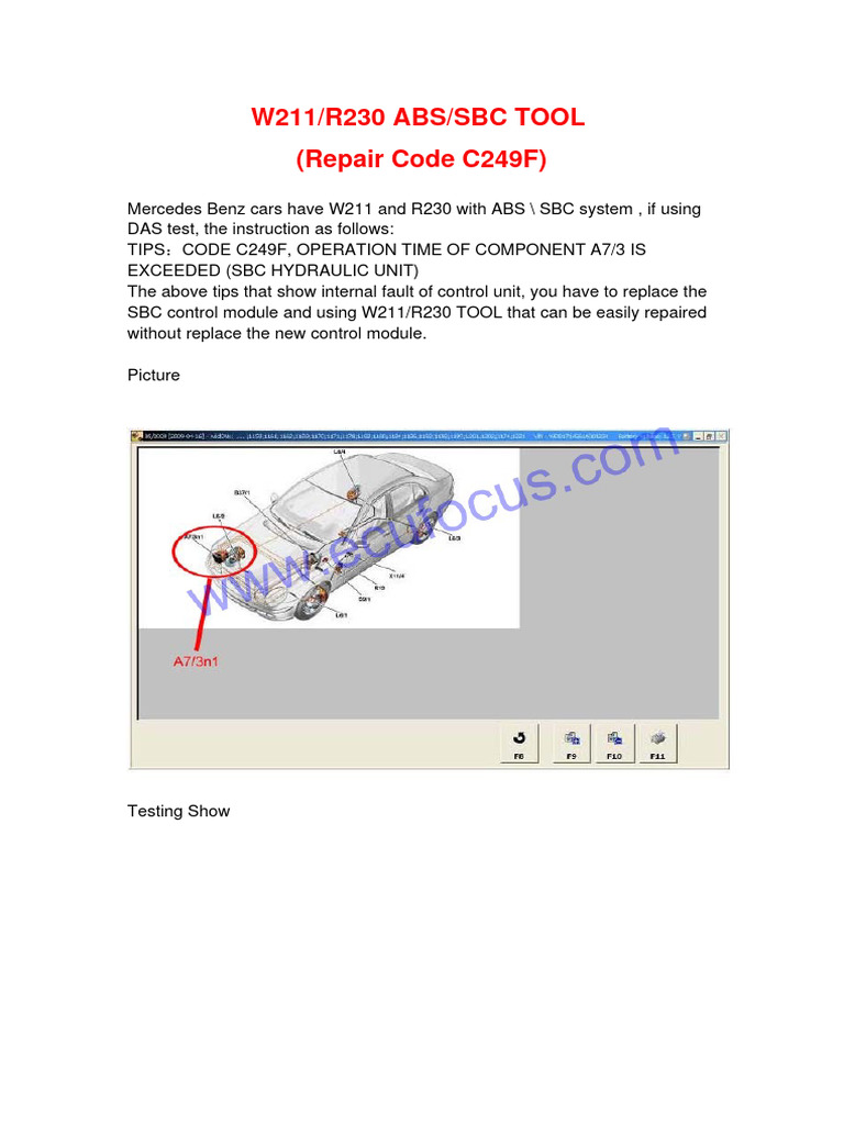 W211/R230 ABS/SBC TOOL (Repair Code C249F) | PDF | Technology & Engineering
