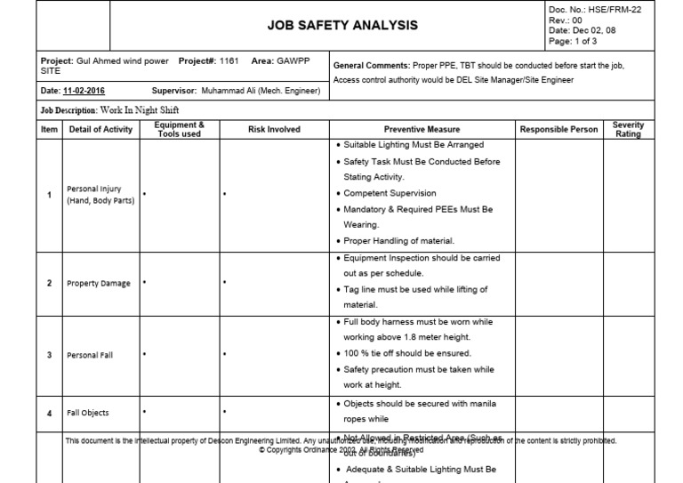 JSA-for Work at Night (11-01-2016) | PDF
