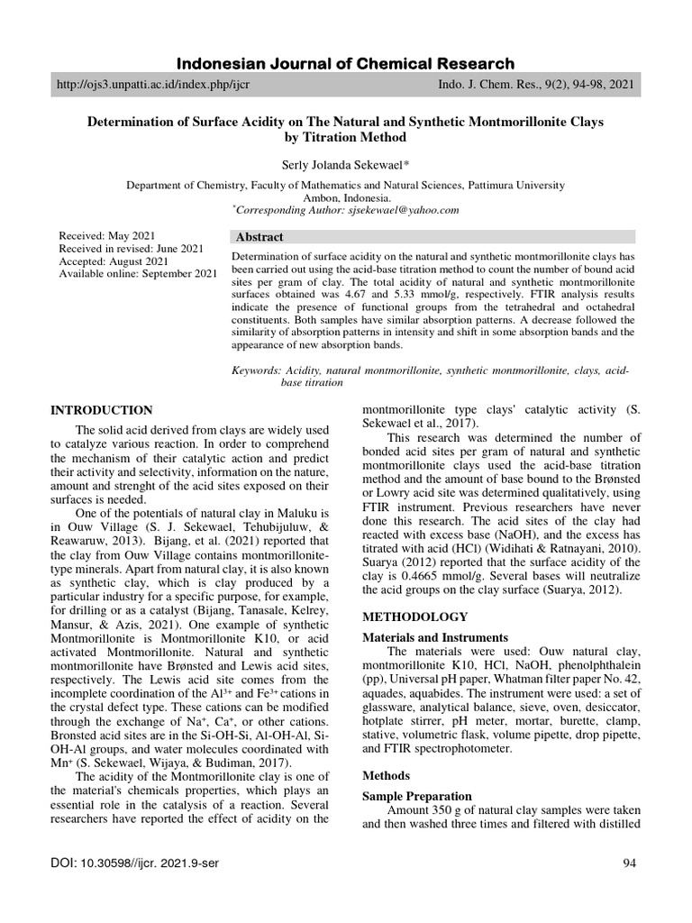 Determination of Surface Acidity On The | PDF | Acid | Chemistry