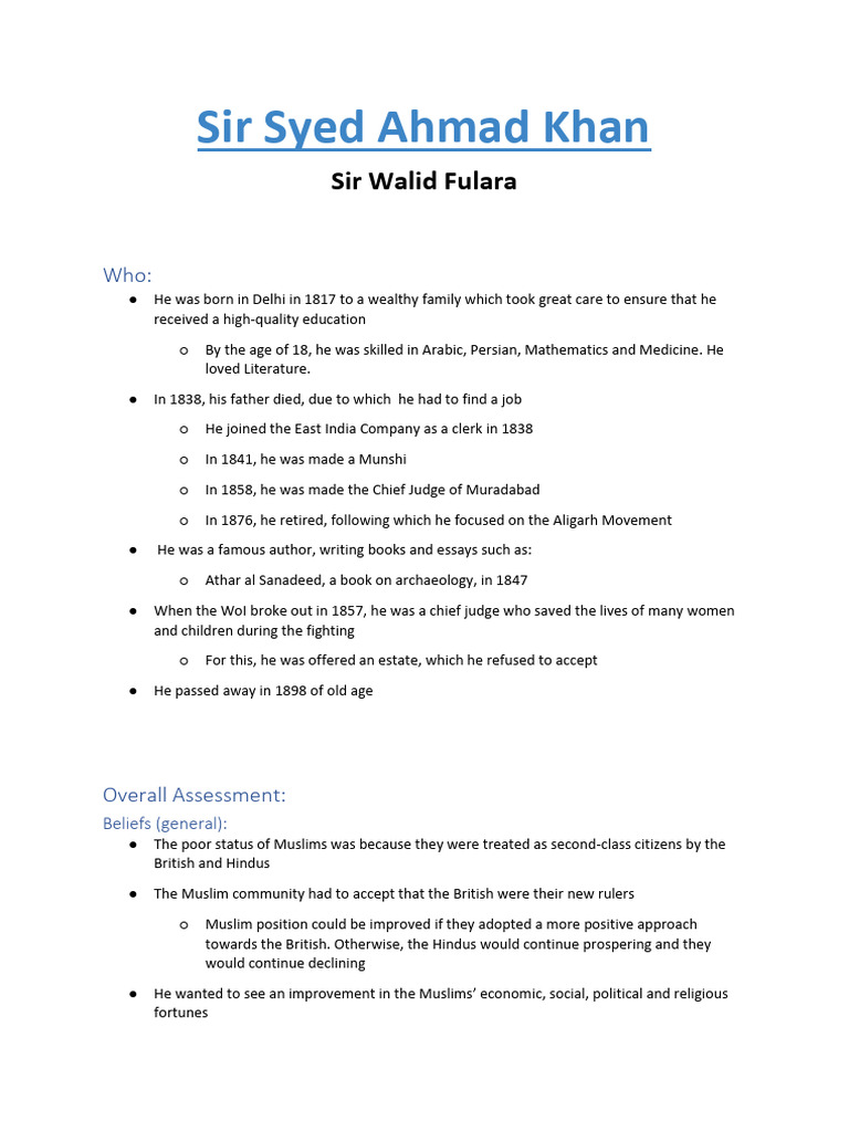 Sir Syed Ahmed Khan | PDF | Two Nation Theory