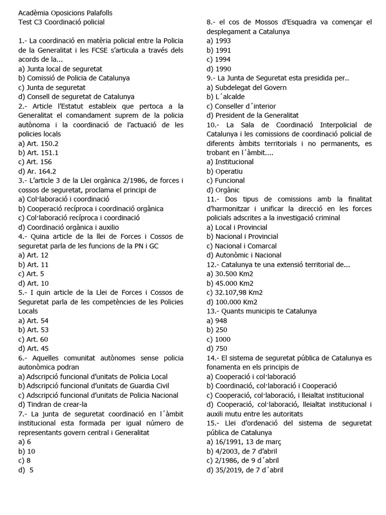 Test C3 Coordinaci Policial | PDF