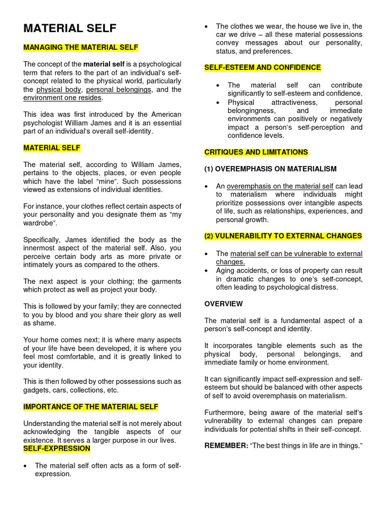 Understanding and Managing the Material Self | PDF | Self-Improvement