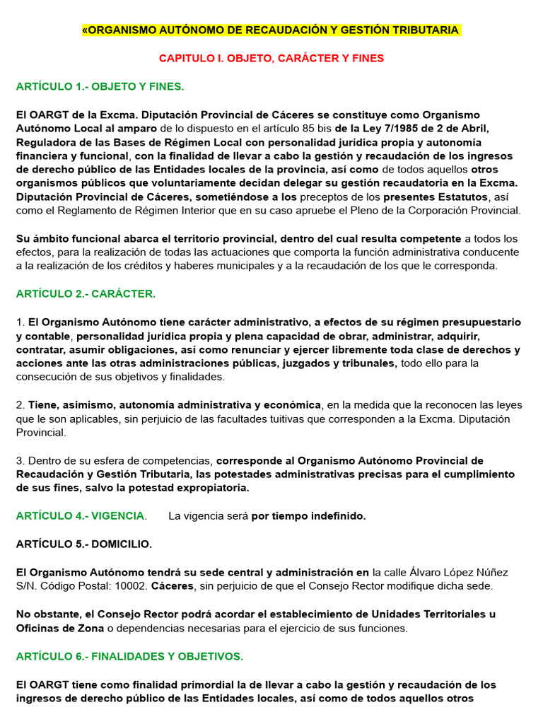OARGT Estatutos Terminado | PDF | Presupuesto | Ley Pública OARGT Estatutos Terminado | PDF | Presupuesto | Ley Pública