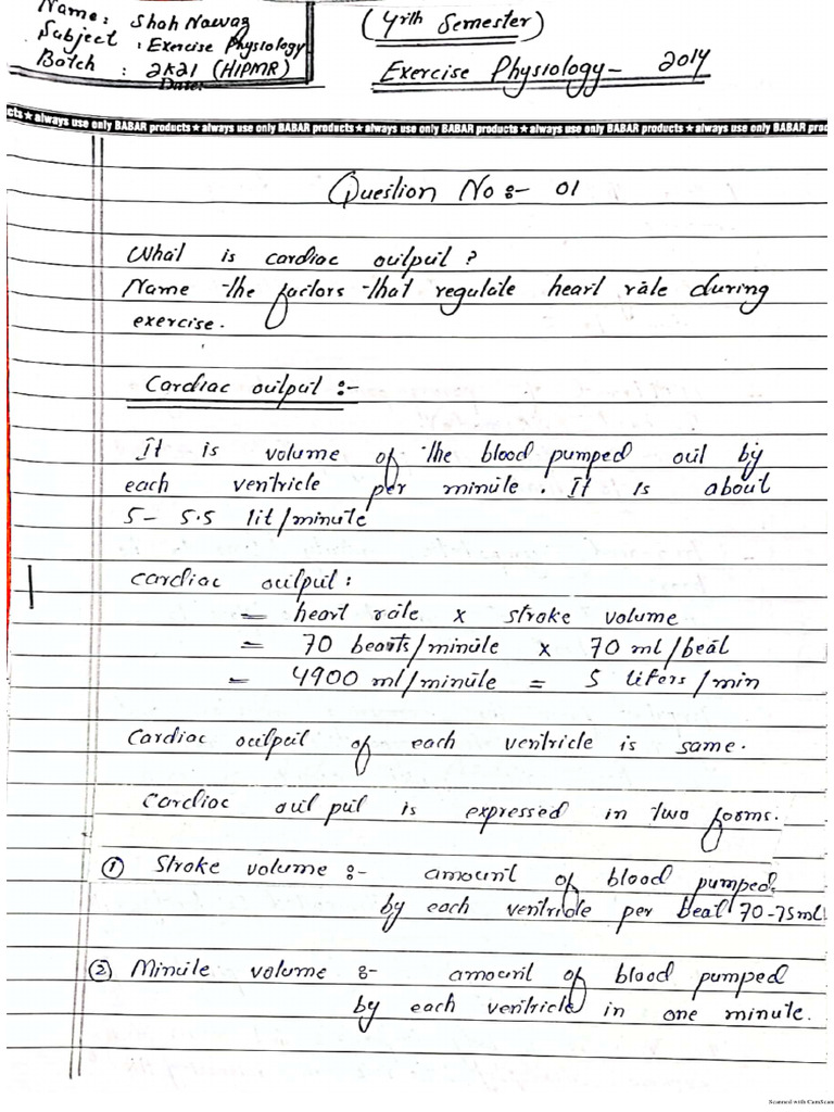 Exercise Physiology 4th Semester Past Papers Solved | PDF