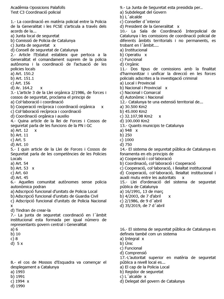 Solucions Test C3 Coordinaci Policial | PDF