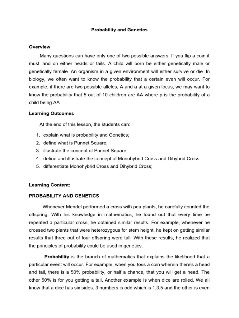 Probability and Genetics | PDF | Genotype | Dominance (Genetics)