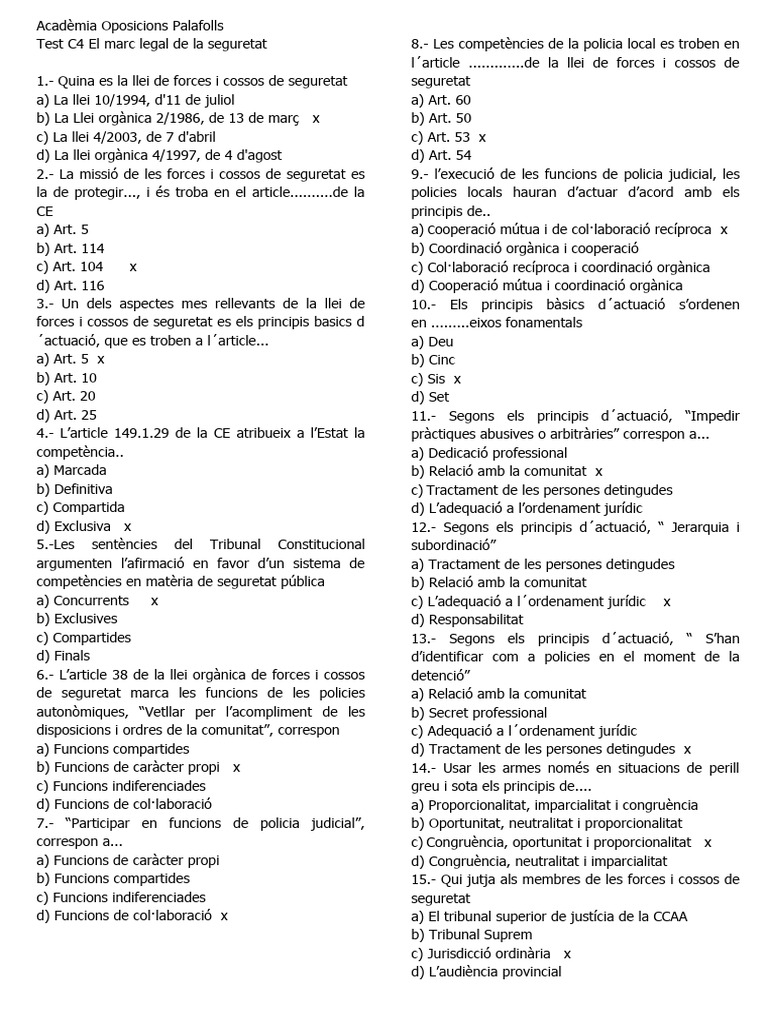 Solucions Test C4 El Marc Legal de La Seguretat | PDF
