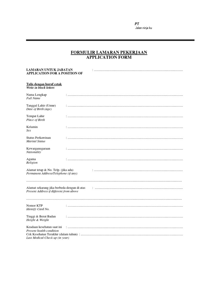Dokumen Form Lamaran | PDF