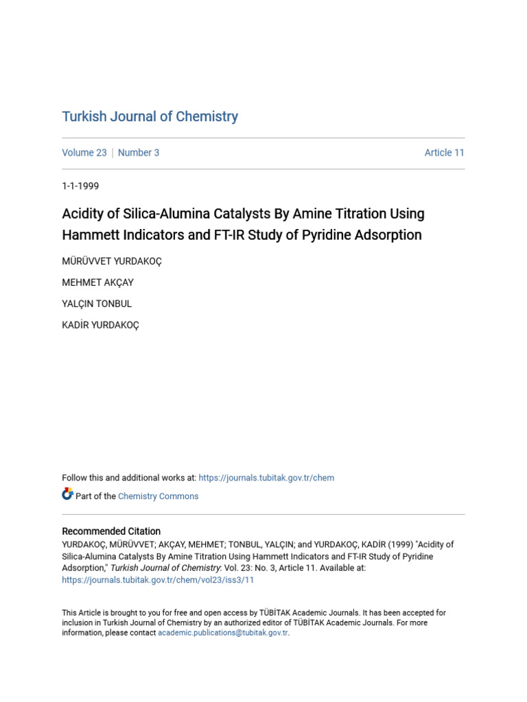 Acidity of Silica-Alumina Catalysts by Amine Titration Using Hamm | PDF ...