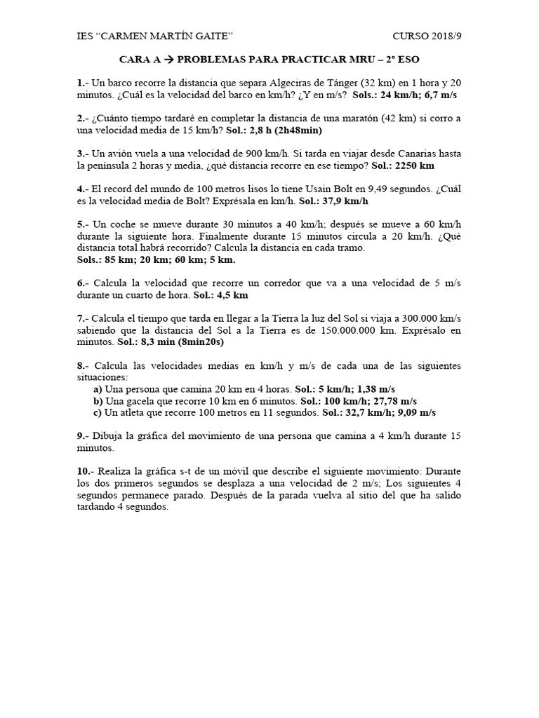 2 Eso - Problemas para Practicar Mru y Mrua | PDF | Velocidad