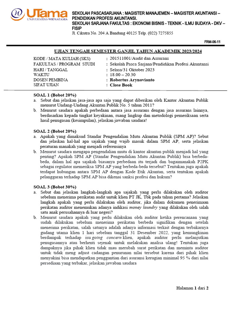 Uts - Header - Soal Ganjil Ta 2023-2024 Baru Dengan Pasca 301023 | PDF