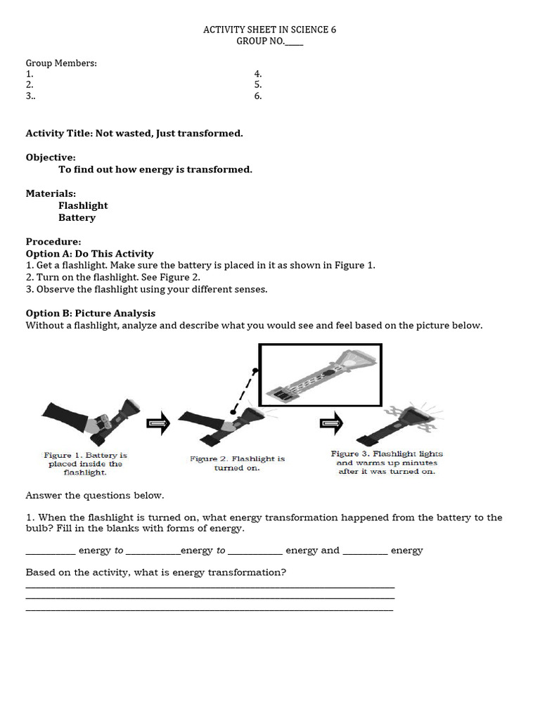 ACTIVITY SHEET IN SCIENCE 6-Energy Transformation | PDF | Career & Growth