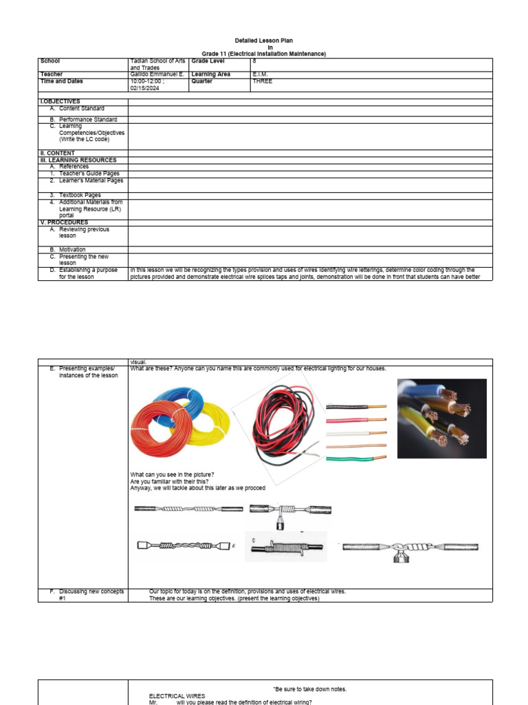 Daily Lesson Log 2 | PDF | Electrical Wiring | Wire