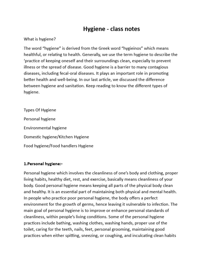 Hygiene Teaching Notes For s4 | PDF | Hygiene | Food Safety