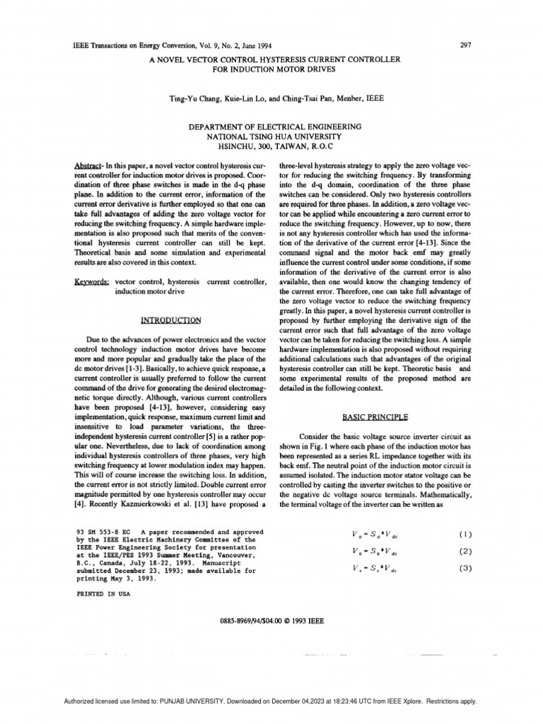 A Novel Vector Control Hysteresis Current Controller For Induction ...
