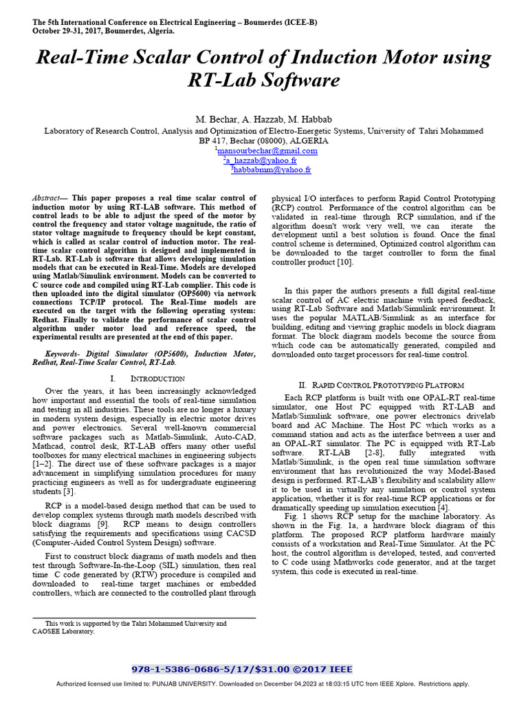 Real-Time Scalar Control of Induction Motor Using Rt-Lab Software | PDF | Electric Motor ...