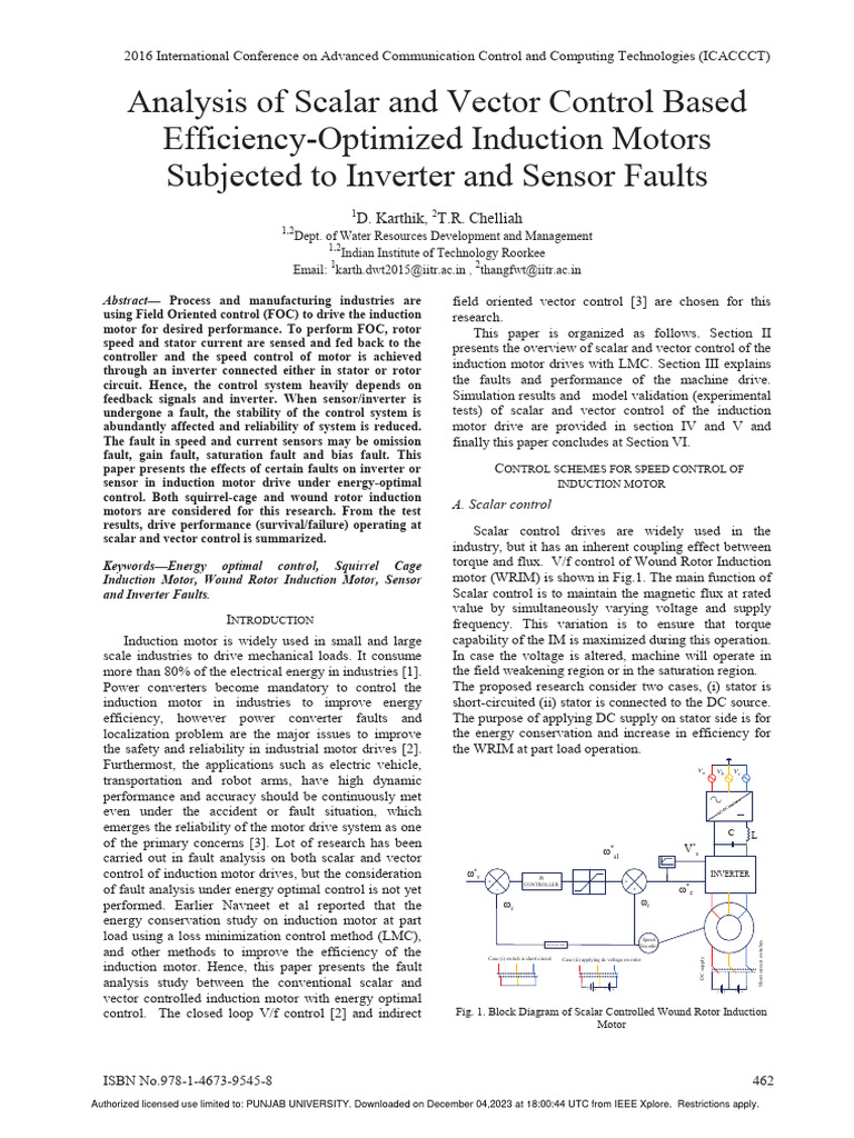 Analysis Of Scalar And Vector Control Based Efficiency Optimized