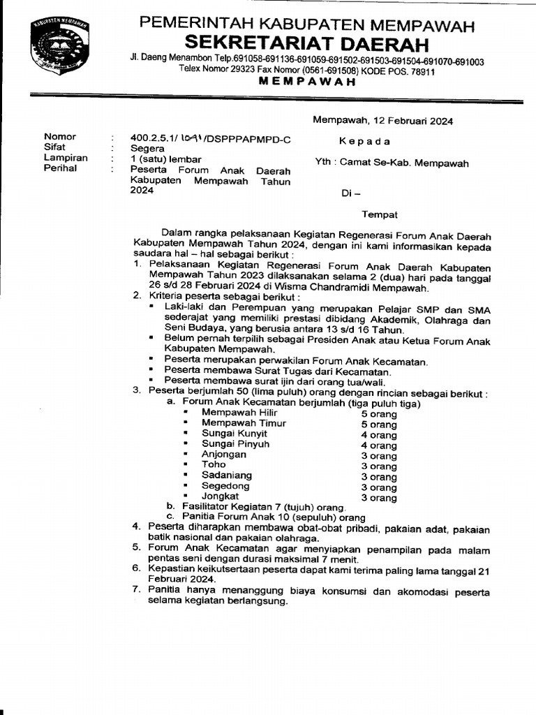 Surat Peserta FAD 2024 | PDF