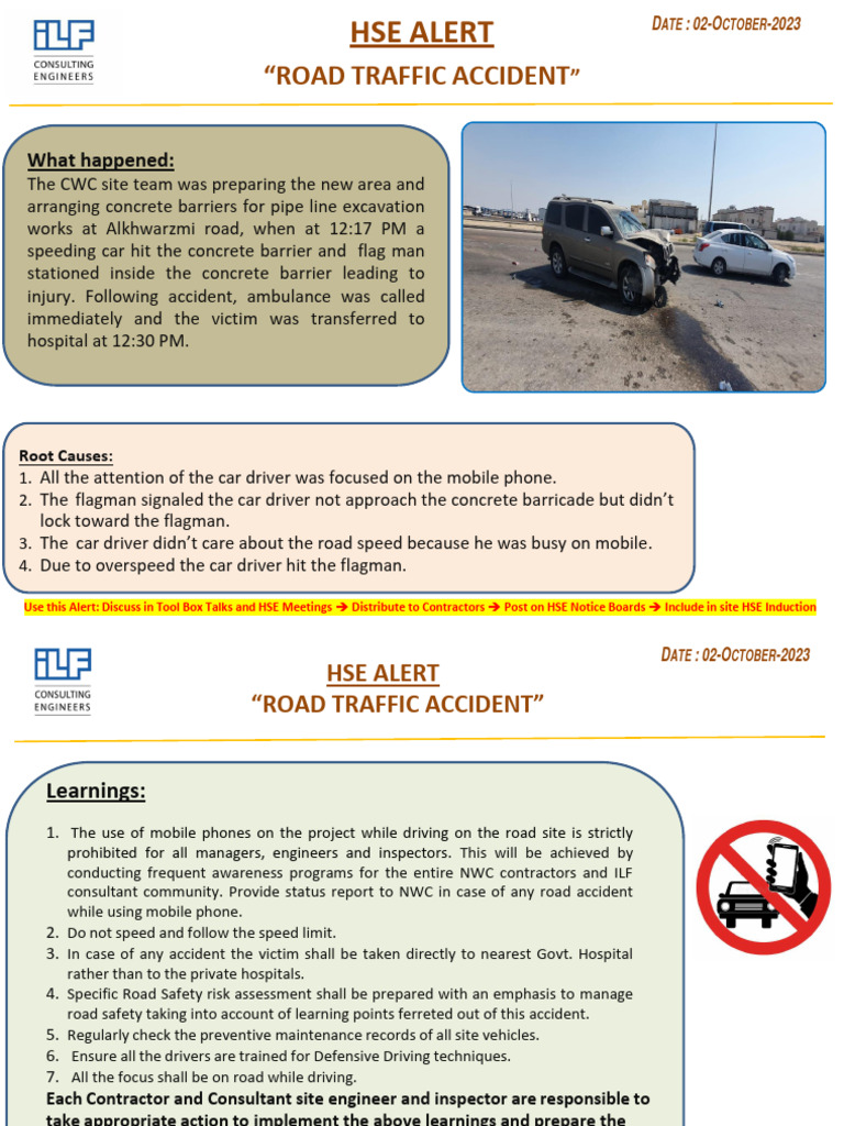 HSE Alert - Flagman Hit by Traffic Car | PDF | Traffic Collision | Road ...