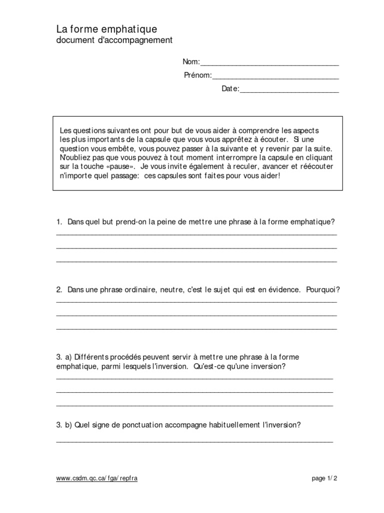 La Forme Emphatique: Document D'accompagnement | PDF