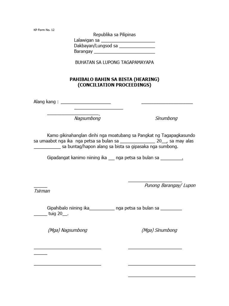 12 KP Form NOTICE OF HEARING - CONCILIATION | PDF
