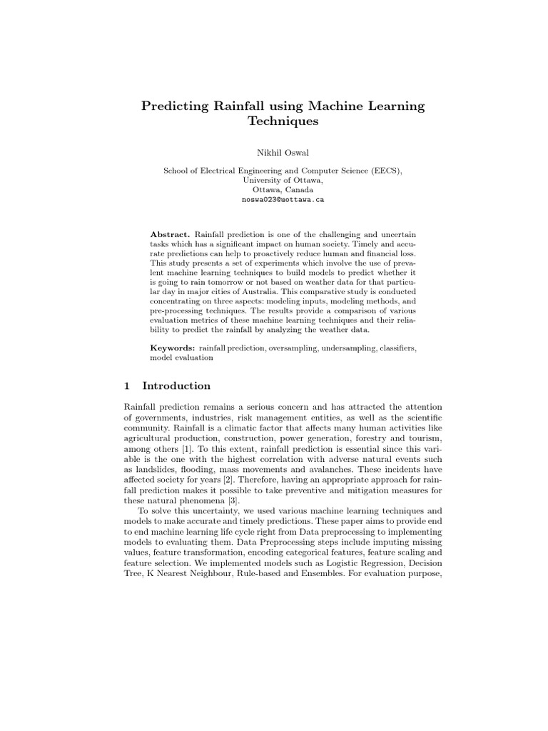 Machine Learning for Rainfall Prediction | PDF | Computers | Technology ...