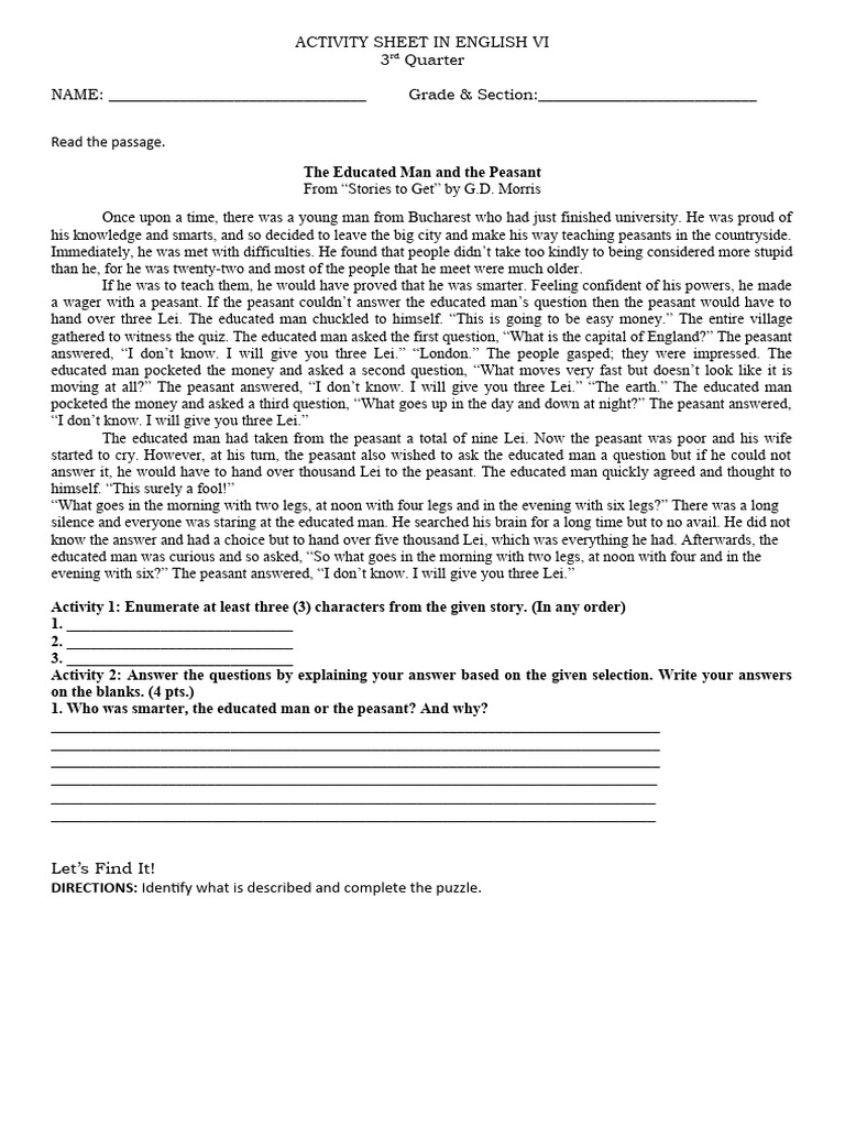 ACTIVITY SHEET IN ENGLISH VI-week 2 | PDF