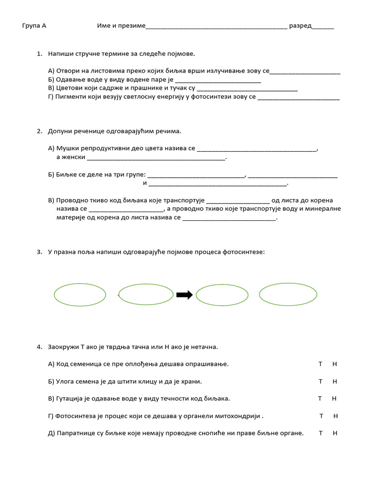Biologija 6.razred Vezbanje | PDF