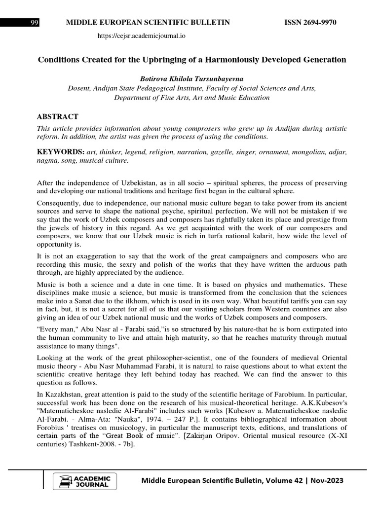 Conditions Created For The Upbringing of A Harmoniously Developed ...