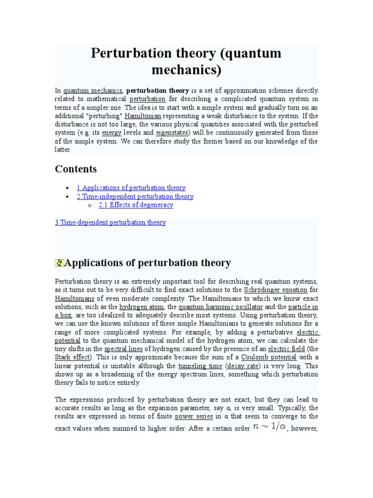 Perturbation Theory | PDF | Perturbation Theory (Quantum Mechanics) | Hamiltonian (Quantum ...