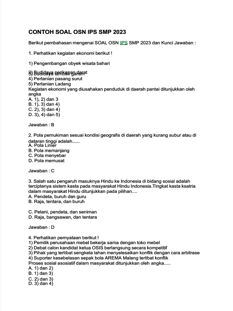 1775 PDF Contoh Soal Osn Ips SMP 2023 Compress | PDF