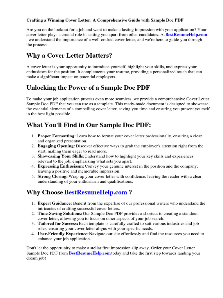 Cover Letter Sample Doc PDF | PDF