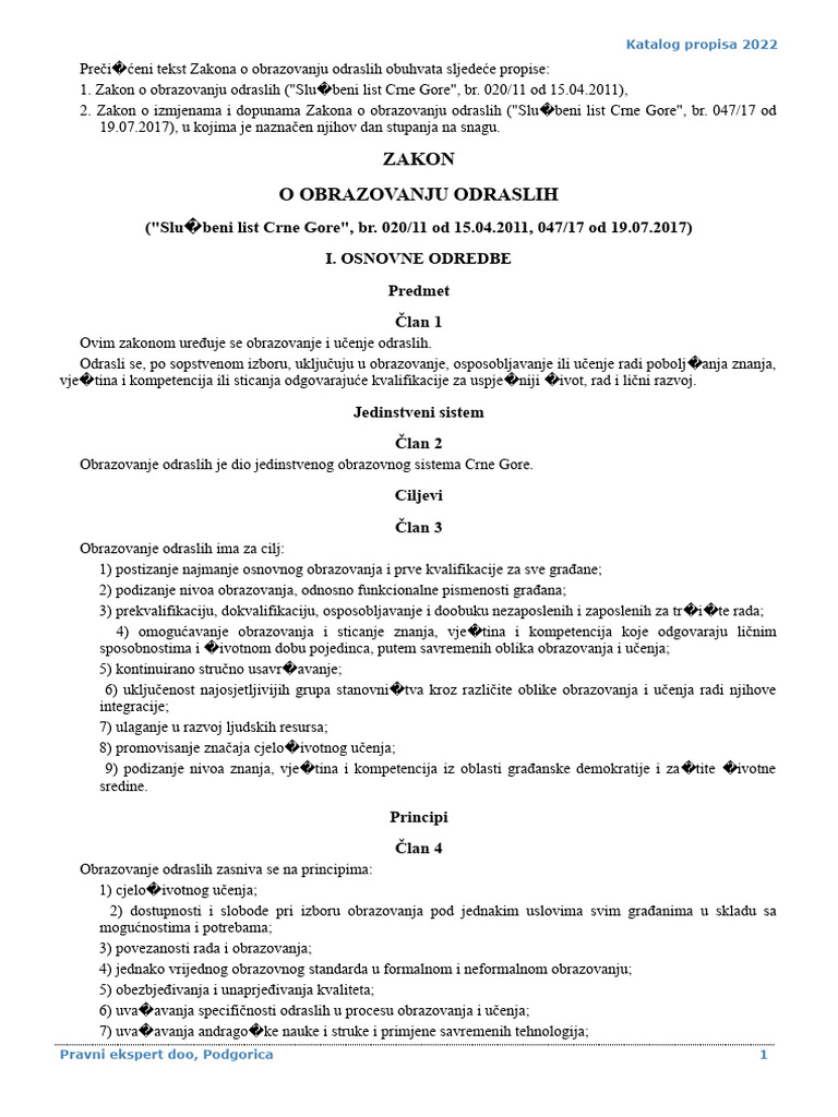 Zakon o Obrazovanju Odraslih | PDF