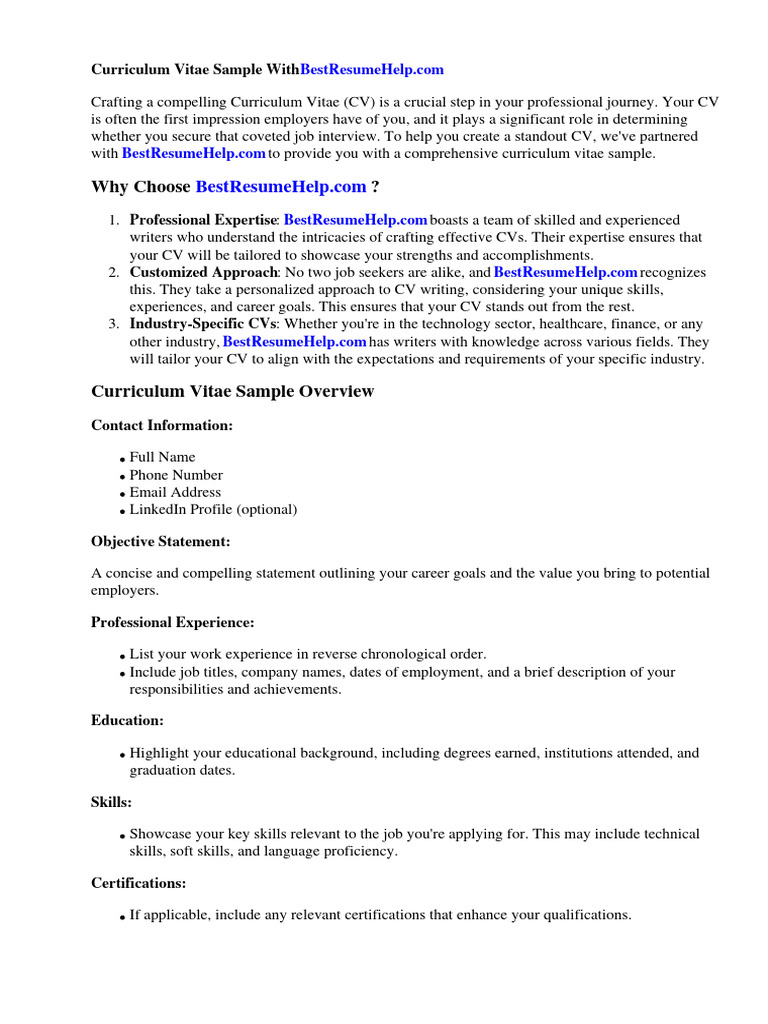 Curriculum Vitae Sample With Objective | PDF | Résumé | Experience