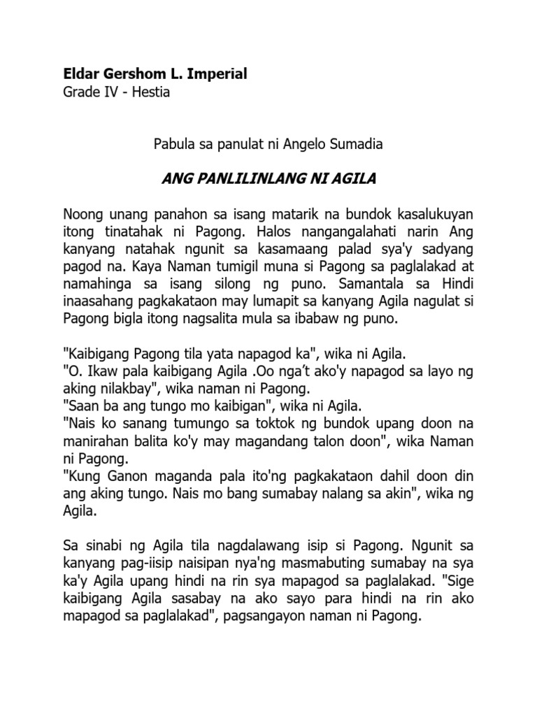Pabula Sa Panulat Ni Angelo Sumadia | PDF