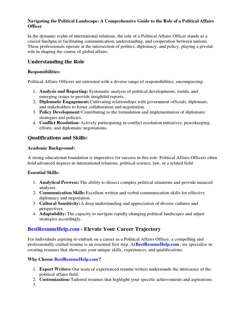 Political Affairs Officer Cover Letter | PDF