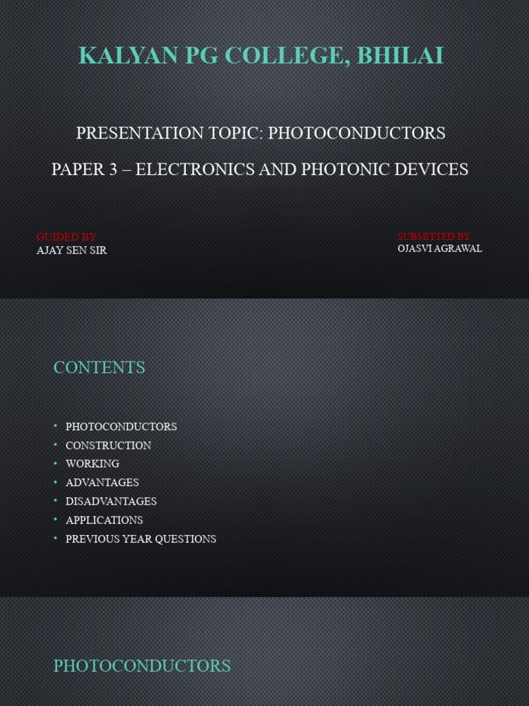 Photoconductor - PPTX) | PDF | Semiconductors | Electrical Resistivity And Conductivity