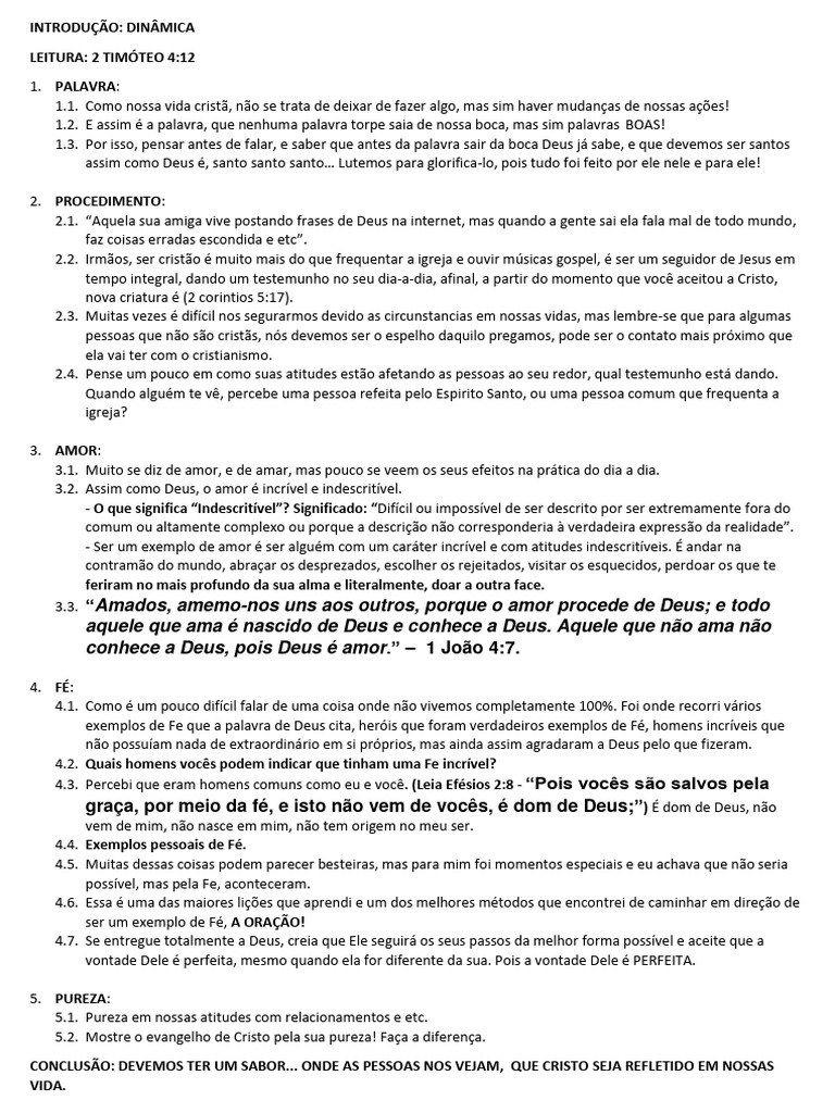 Devocional - 1 Timóteo 4.12 | PDF | Fé | Amor