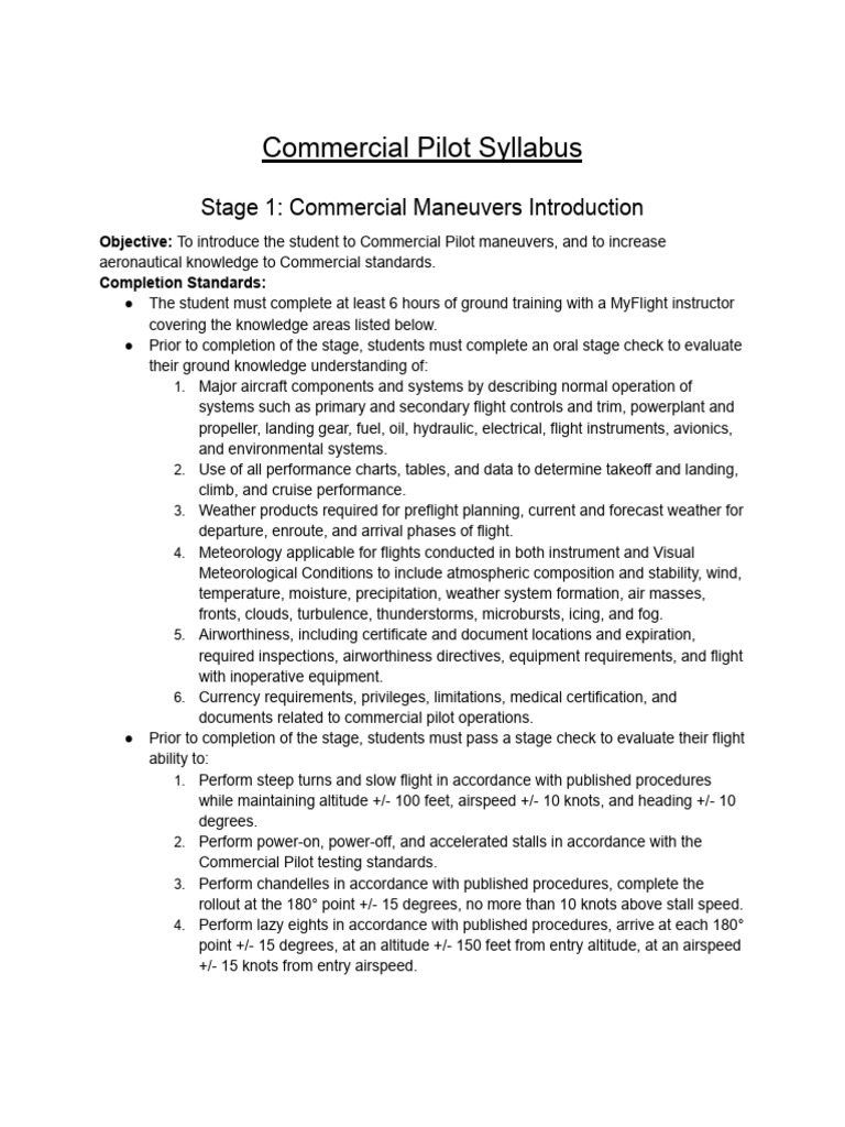 Commercial Pilot Syllabus | PDF | Flight Instructor | Aircraft