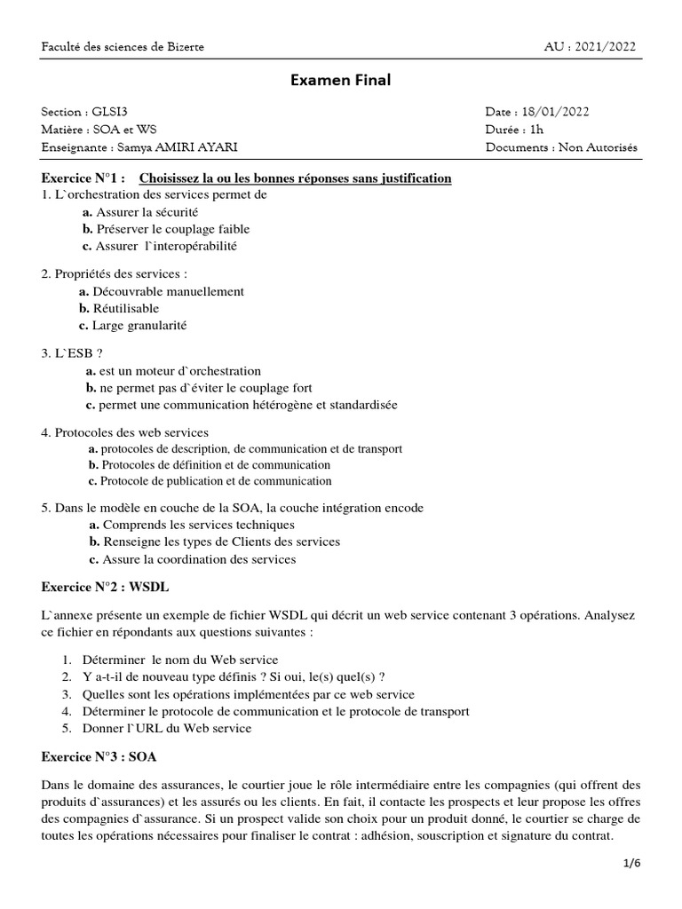 Exam SOA 1 | PDF | Architecture orientée services | Service web