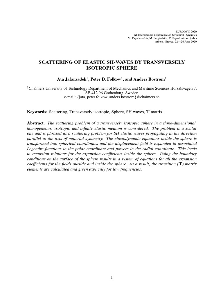 Scatering Oof Elastic Waves by A Sphere With Transversely Isotropic Properties - An Axisymmetric ...