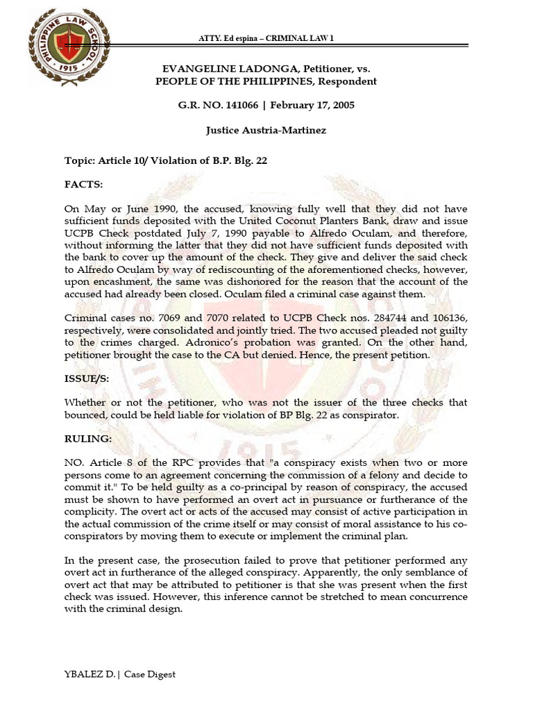 Case Digest - Ladonga v. People | PDF | Crimes | Crime & Violence