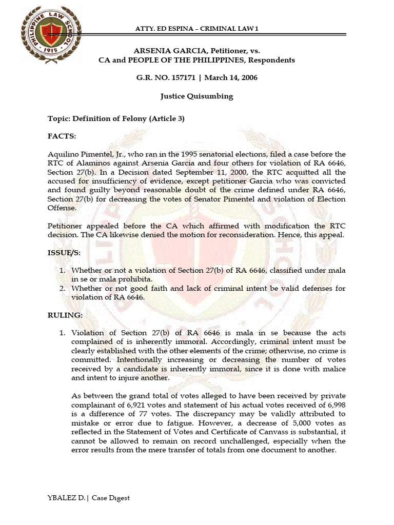 Case Digest - Garcia v. CA | PDF | Criminal Law | Crimes