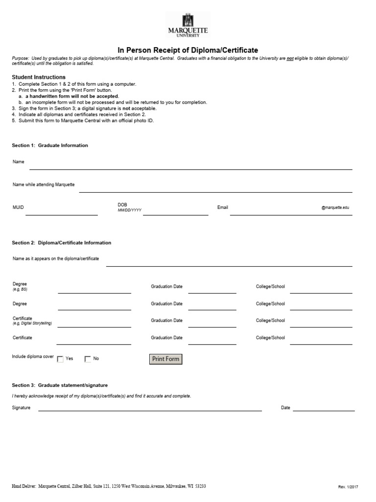 Form Diploma Certificate in Person Receipt | PDF | Authentication
